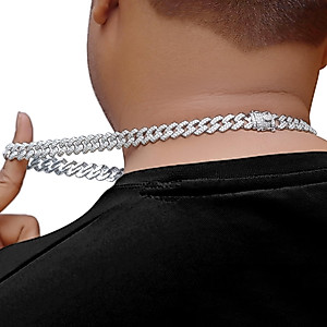 SAVEARTH DIAMONDS Certified 22 Carat Round Cut Lab Created Moissanite Diamond 12MM Width Cuban Chain Necklace in 14k White Gold Over Sterling Silver Necklace 20" Length,22.00 Cttw