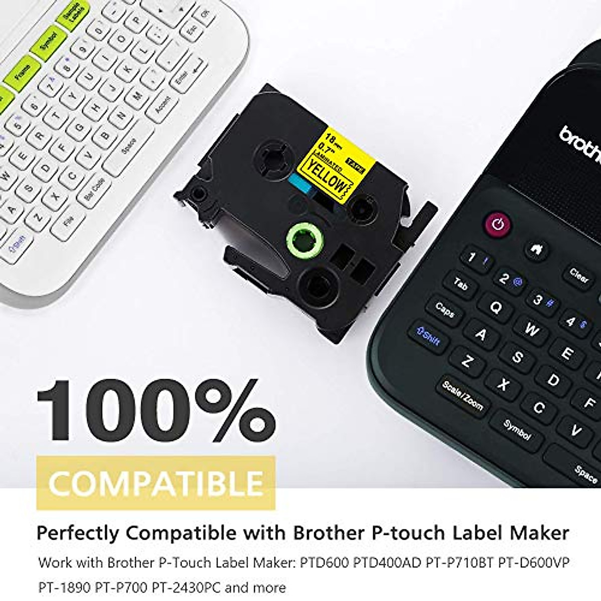 Tz Tape 18mm 0.7 Laminated Yellow Replacement for Ptouch TZe Black on Yellow Compatible with Brother P-Touch Label Maker Refills PTD400 PTD600 PTD400AD PTP710BT, 3/4 Inch x 26.2 feet, 2 Pack