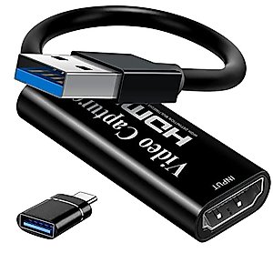Video Capture Cards, 4K HDMI to USB Video Capture Device, 1080P HD Broadcast Live and Record Video Audio Grabber for Gaming, Streaming, Teaching, Video Conference (Black)