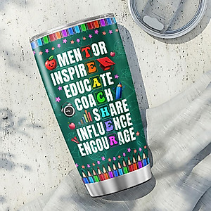 JENOIS For Steel Music Gift Women Stainless Teachers Cups Tumblers Appreciation Pack Coffee, Teacher Inspire, Tumbler 20 Oz With Lid And Straw, Teacher Gifts