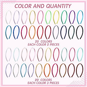 XunYee Satin Covered Headbands for Women - 100 Pieces 0.4 Inch Width Colorful Thin Plain Hairbands (Multi Colors)