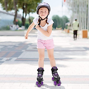 MammyGol Roller Skates for Kids Boys Girls, Adjustable Quad Skates with Light Up Wheels for Toddler Little Kids Ages 6-12 Size 13C 1 2, Beginners Outdoor Sports, Purple