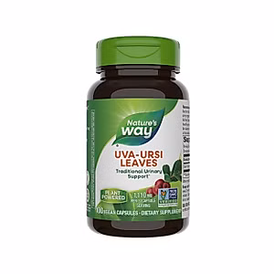 Nature's Way Uva Ursi Leaves, Traditional Urinary Support*, 1,110 mg per 3-Capsule Serving, Non-GMO Project Verified, Herbal Dietary Supplement, Gluten Free, 100 Vegan Capsules (Packaging May Vary)