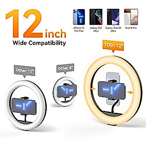TODI 12" Ring Light with 63" extendable Tripod Stand, Selfie Ring Light with Phone Holder and Wireless Remote, 【2-in-1】 Dimmable LED Ring Light & Selfie Stick for Makeup/Live Stream/Photography