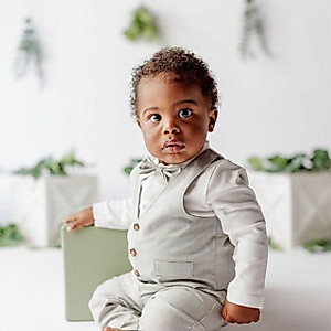 mini ROPA Baby Boys' Suits Gentleman Boys Wedding Outfit Set Vest and Bow Tie Baby Boy Set Special Day Baby Birthday Set (6-9 Months)…