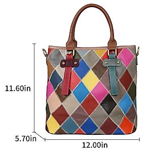 HESHE Genuine Leather Handbags Colorful Purses for Women Crossbody Bag Multi-color Tote Purse Designer Hobo Shoulder Bag(Colorful-2B4009)