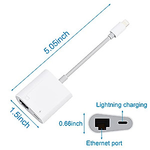 RJ45 Ethernet Adapter for lPhone[Compatible with Apple MFi Certified],10/100Mbps,Support iOS 15, Ethernet Adapter with Charge Port