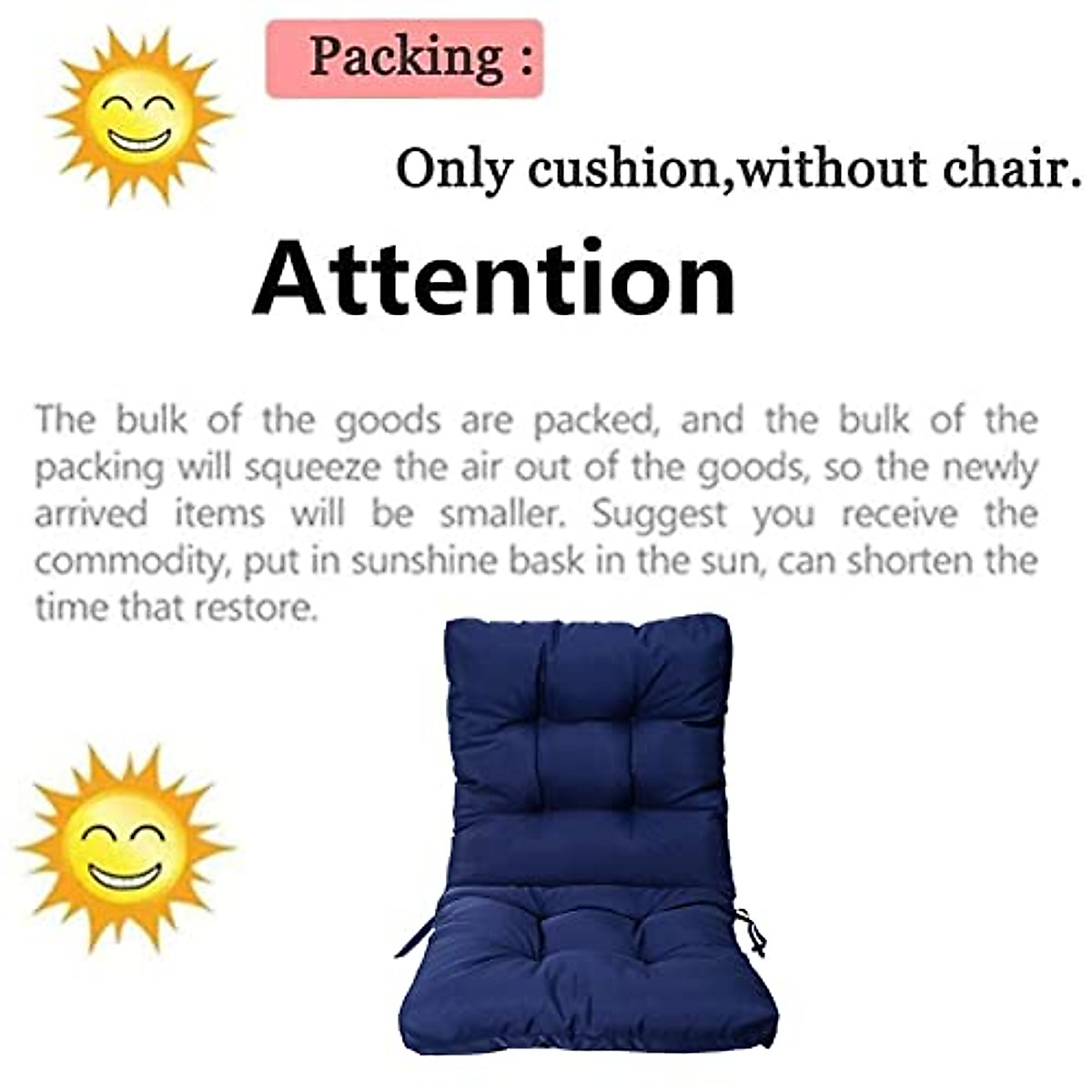 Outdoor Seat/Back Chair Cushion Tufted Pillow with Ties, 42 x 21”Tufted High Back Patio Chair Cushions All Weather Soft Thicken Rocking Chair Cushion for Indoor Outdoor Furniture (Navy Blue)