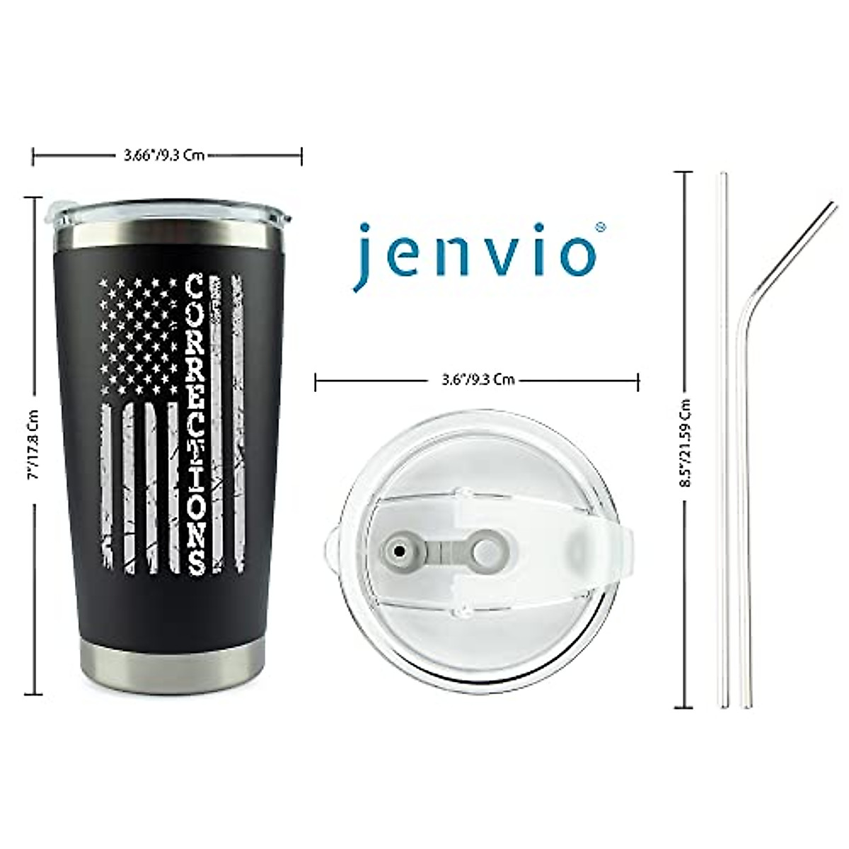 JENVIO Correctional Officer Gifts - 20 Ounce Stainless Steel Hot/Cold Travel Tumbler/Mug with lid and 2 straws for Coffee Cup - Fathers Day Corrections Accessories | Prison Guard Gift
