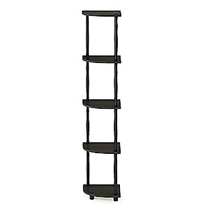 Furinno Turn-N-Tube 5-Tier Multipurpose Shelf, Espresso/Black & Turn-N-Tube 5 Tier Corner Display Rack Multipurpose Shelving Unit with Classic Tubes, Espresso/Black (18035EX/BK)
