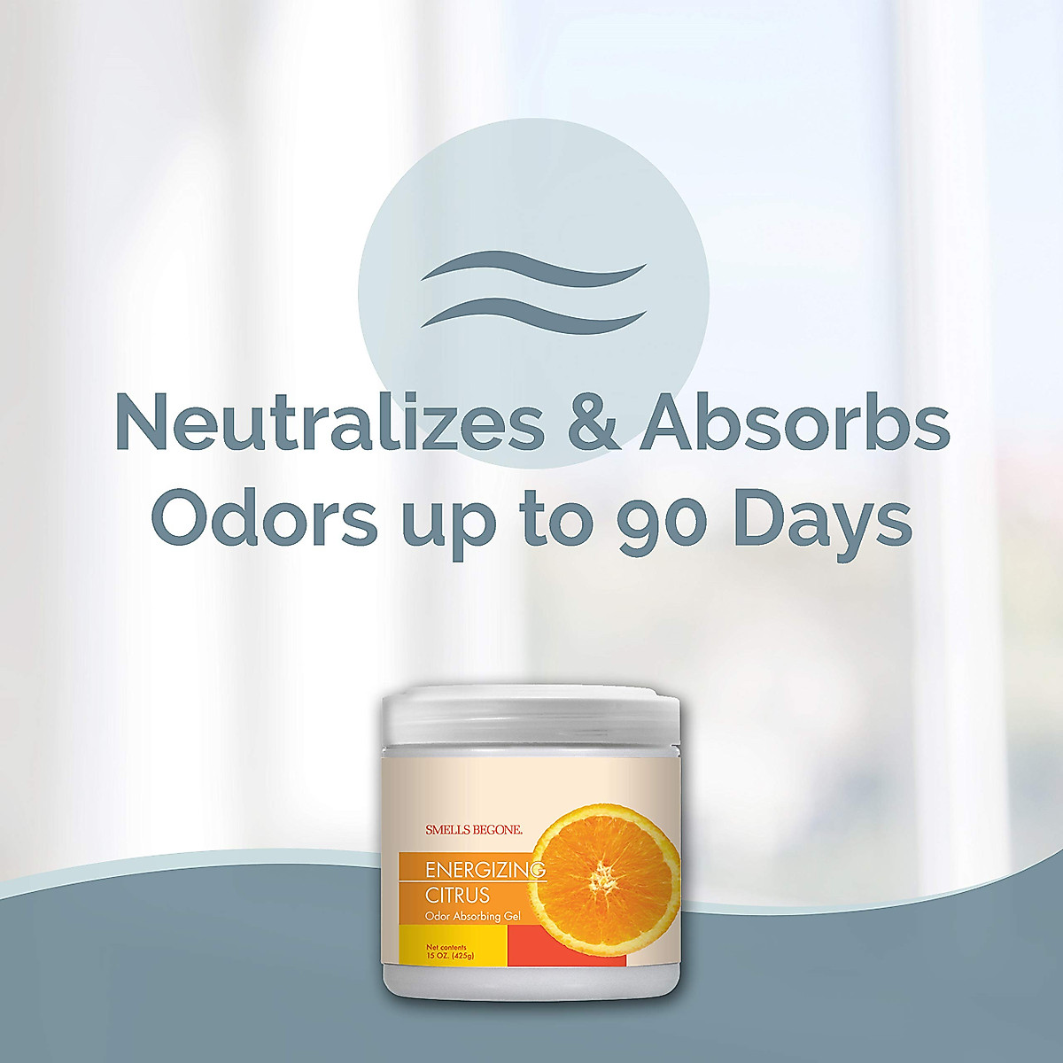 SMELLS BEGONE Air Freshener Odor Absorber Gel - Absorbs Odor from Bathrooms, Cars, Pet Areas, Boats & RVs - Made with Essential Oils - Energizing Citrus Scent - 15 Ounce