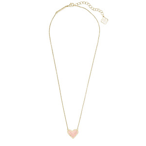 Kendra Scott Ari Heart Short Pendant Necklace in 14k Gold-Plated Brass, Rose Quartz, Fashion Jewelry for Women
