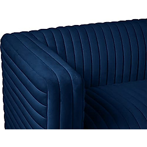 Meridian Furniture 640Navy-L Ravish Collection Modern | Contemporary Velvet Upholstered Loveseat with Deep Channel Tufting + Both Gold & Chrome Legs Included