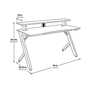 OSP Home Furnishings Area51 Battlestation Gaming Desk with Bluetooth RGB LED Lights, Matte Black