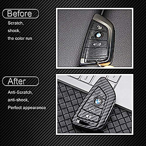 DOHON Carbon Fiber for BMW Key Fob Cover , 4 Buttons Keyless Entry Smart Remote Key Protective Case Holder, 1Pcs, Glossy Black