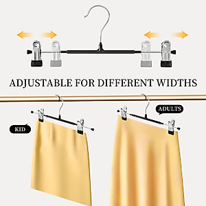 Bumodel 20 Pack 12Inch Heavy Duty Pants Skirt Hangers with Clips,Metal Trousers Hanger for Jeans Black Non Slip Women Shorts Hangers Saving Space Clothing Hanger for Adult,Men,Children,Kid,Baby