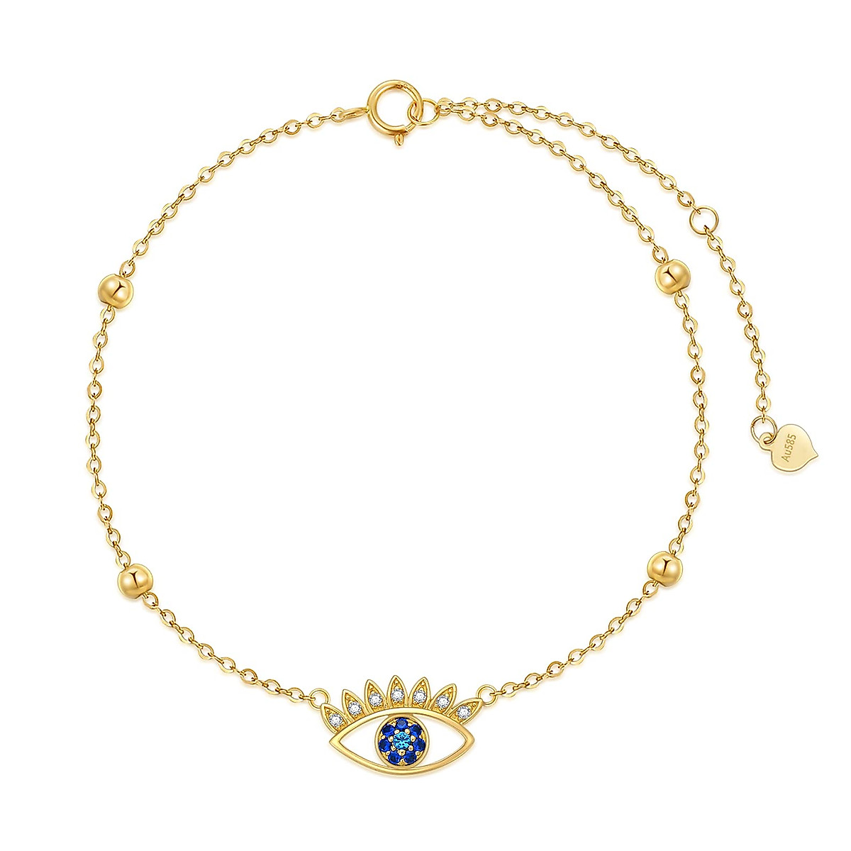 YDD 14K Solid Gold Evil Eye Bracelet for Women Wife Girlfriends Blue Eye Bangle 6.5’’+1’’+1’’