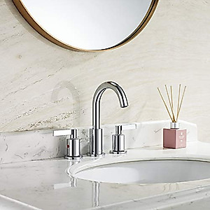 TimeArrow Chrome 2 Handle Widespread Bathroom Sink Faucet 3 Holes with Pop-Up Drain, High Arc Modern 8 Inch Bathroom Vanity Lavatory Faucet with Brass 360° Swivel Spout, TAF830C-CP