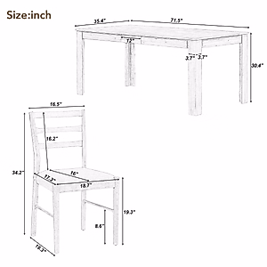 P PURLOVE 7 Pieces Dining Table Set, Wood Rectangular Kitchen Table and 6 Cushion Dining Chairs, Mutifunctional Extendable Table with 12" Leaf and 2 Drawers for 6 Person (Brown and White)