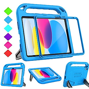 BMOUO Kids Case for iPad 10th Generation 10.9 inch 2022 - with Built-in Screen Protector, Shockproof Light Weight Covertible Handle Stand 2022 iPad 10th Generation Case for Kids Toddlers Girls, Blue
