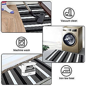 RRUI Cotton Black and White Striped Rug 43 x 27.5 Inches Outdoor Reversible Hand-Woven Washable Area Rugs for Layered Door Mats/Farmhouse Entryway Stripe Carpet/Front Porch Rug/Kitchen Mat