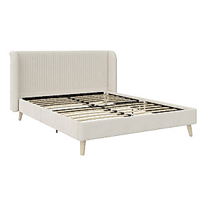 Novogratz Holly Upholstered Wingback Bed Frame, Queen, Ivory Velvet