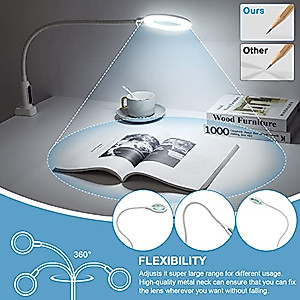 TOMSOO 26" Gooseneck Magnifying Lamp with Clamp, 5 Color Modes Stepless Dimmable LED Desk Light with Magnifying Glass, 5X Real Glass Lighted Magnifier Hands Free for Painting Close Work Craft Hobby
