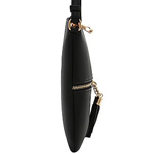 DELUXITY Lightweight Medium Crossbody Bag with Tassel (Black)
