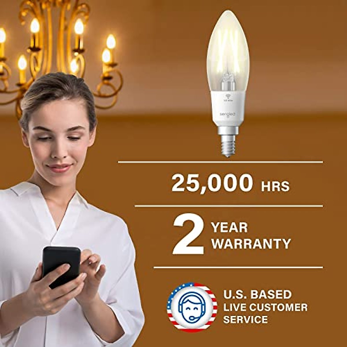 Sengled Smart Light Bulbs, WiFi Candelabra Led Light Bulbs, Smart Edison Vintage Light Bulb, E12 Smart Bulbs That Work with Alexa＆Google, Filament Bulb 40 Watt Equivalent, B11, No Hub Request