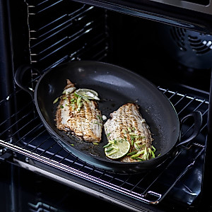 Greenpan Craft Healthy Ceramic Non-Stick Oval Fish Pan, 40 cm x 25 cm, PFAS-Free, Metal Safe, Cast Stainless Steel Handles, Induction Suitable, Oven Safe, Black