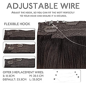 WENNALIFE Wire Hair Extensions (Increase 50% Lifespan) Real Human Hair 14 inch 75g Natural Black Chestnut Brown Remy Hair Extensions Invisible Transparent Wire Hair Extensions Real Hair Extensions