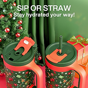 POWCAN 40 oz Christmas Tumbler with Handle, 2-in-1 Straw Lid, Leakproof, Dishwasher Safe, Insulated Stainless Steel Coffee Mug, Keeps Cold for 34 Hours, Fits in Car Cupholder (Merry Xmas)