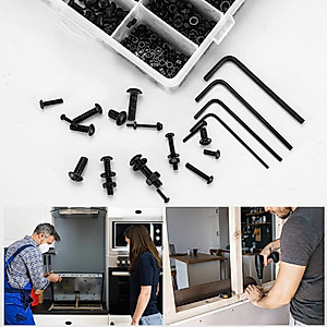 1225 Pcs M2 M3 M4 M5 Hex Button Socket Head Cap Screws Bolts Nuts Flat Washers Assortment Kit, Carbon Steel Black Machine Screws and Nuts and Bolts and Washers Set(1225Black)