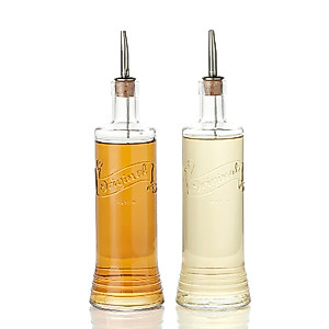 Mason Jar Oil and Vinegar Cruet Bottles - Set of 2-16.9oz - Authentic Original Olive Oil Glass Dispenser Set, Leak Free, Strong Stainless Steel Top with Weighted Pourer & Cork Base, Farmhouse Décor