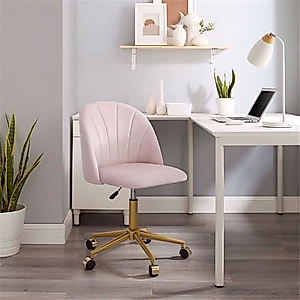 Pemberly Row Upholstered Adjustable Swivel Desk Chair Gold Legs in Blush Pink