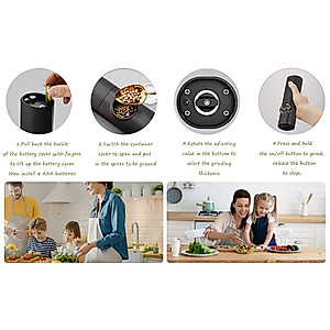 Saknaop Electric Pepper Grinder，Pepper Salt Mill Grinder refillable with Gravity Sensor Switch, Salt Grinder Spice Grinder with Adjustable Coarseness and LED Blue Light,Battery Operated