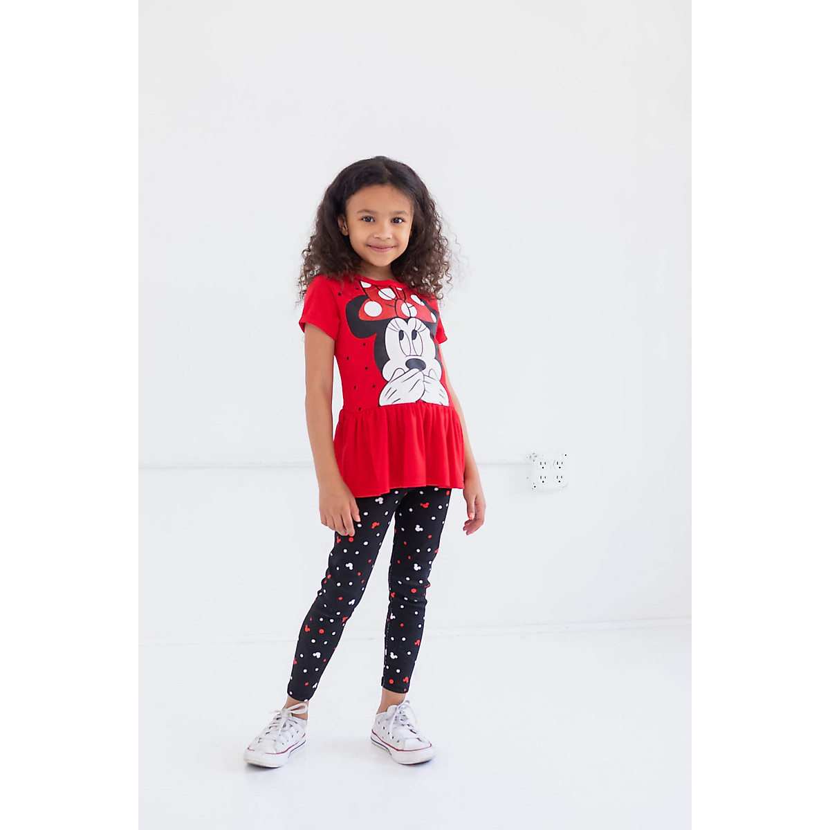 Disney Minnie Mouse Valentines Day Infant Baby Girls Peplum T-Shirt and Leggings Outfit Set Red/Black 18 Months