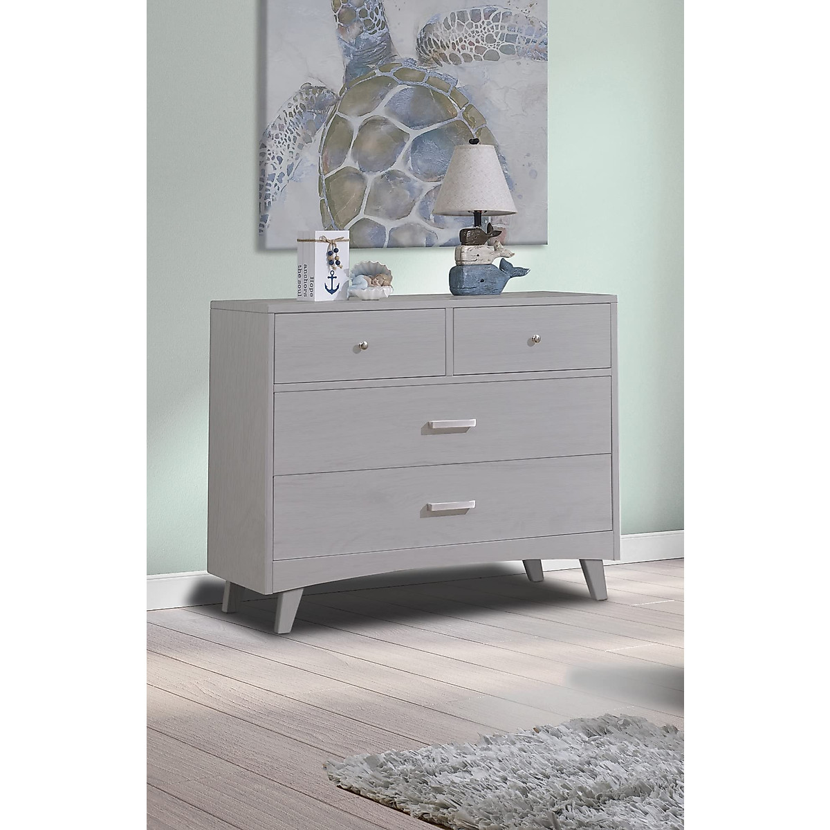 Sorelle Furniture Soho 4 Drawer Baby Dresser – Dresser for Nursery, Kids Bedroom Furniture, Dresser Drawers for Child’s Room with 4 Drawers-Weathered Gray and Natural Wood
