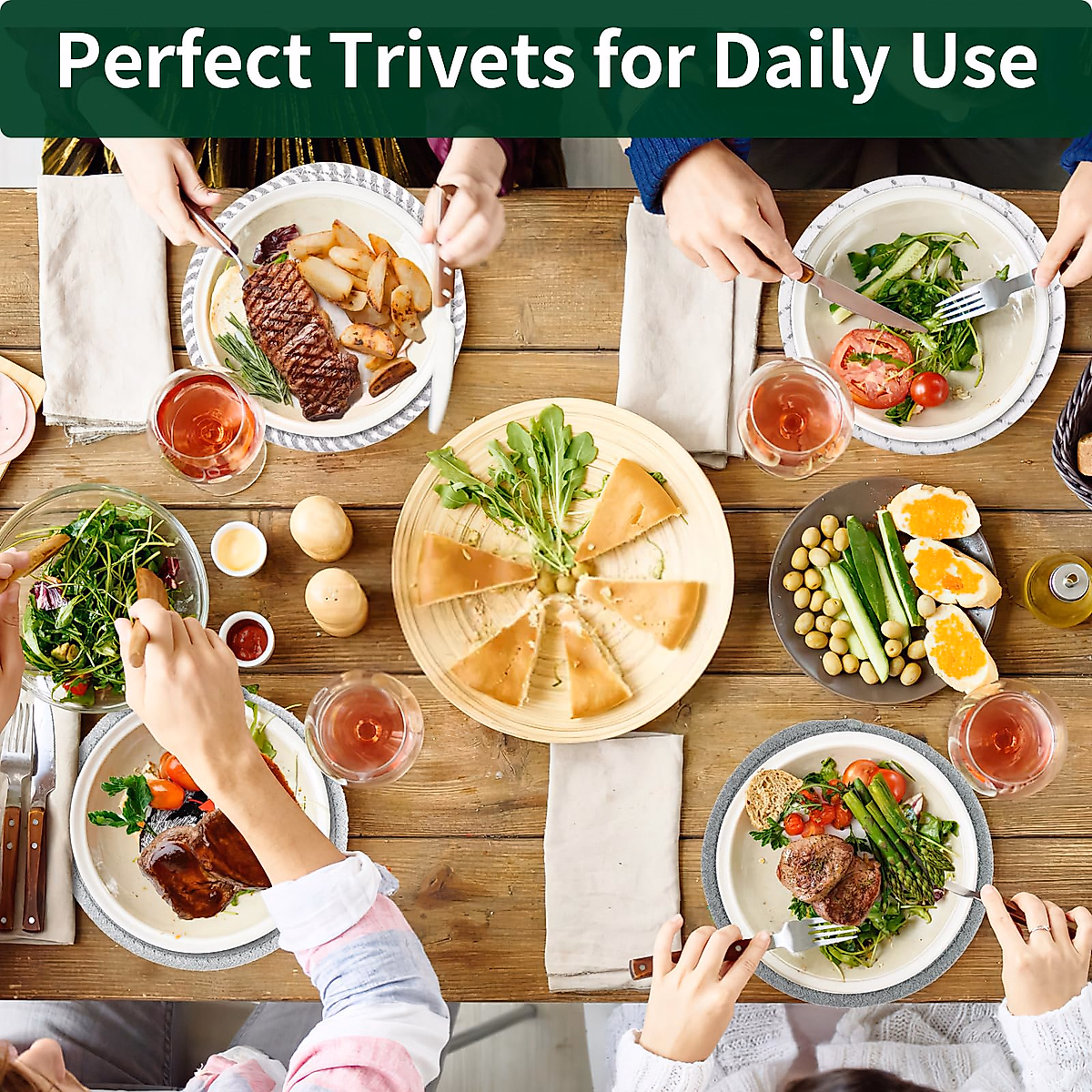 Trivets for Hot Dishes, 7 Inch Trivets for Hot Pots and Pans, 4 Pack Hot Pots and Pans Pad, Pot Holders for Cooking and Baking, Potholders Set Kitchen Essentials for New Home