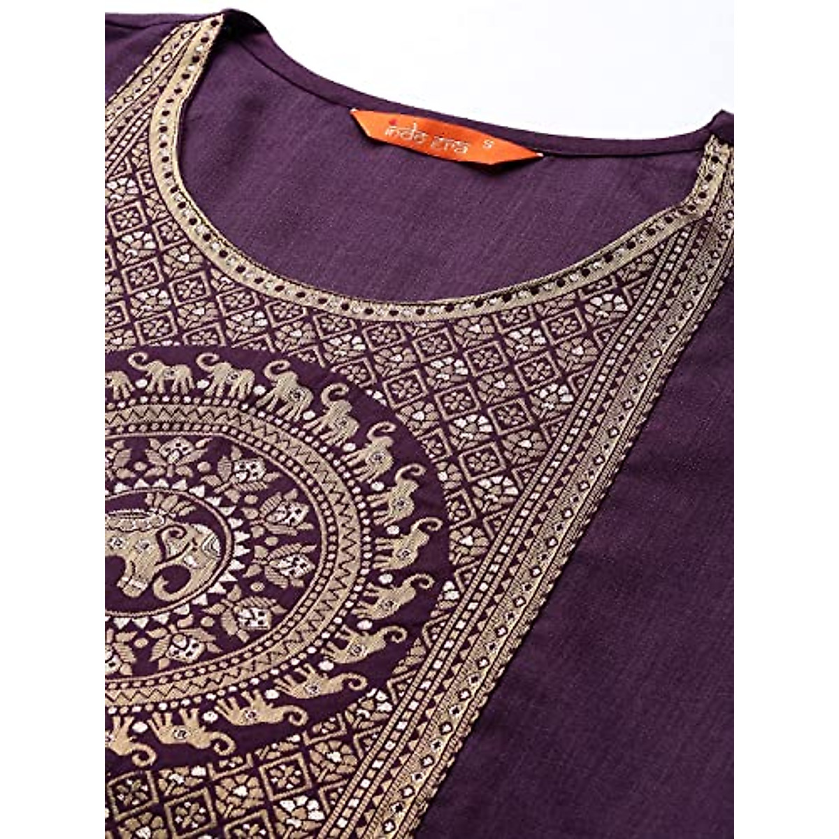 INDO ERA Indian Women's Magenta Cotton Blend Yoke Design Calf Length Straight Kurta Palazzo With Dupatta Set