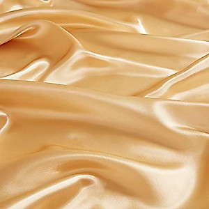 Madison Park Essentials Satin Sheets Queen Size, Luxurious Silky Satin Bed Sheets, Elastic 14" Pocket fits up to 16" Mattress, Wrinkle-Free, Soft Satin Bed Sheet Set, Gold 6 Piece