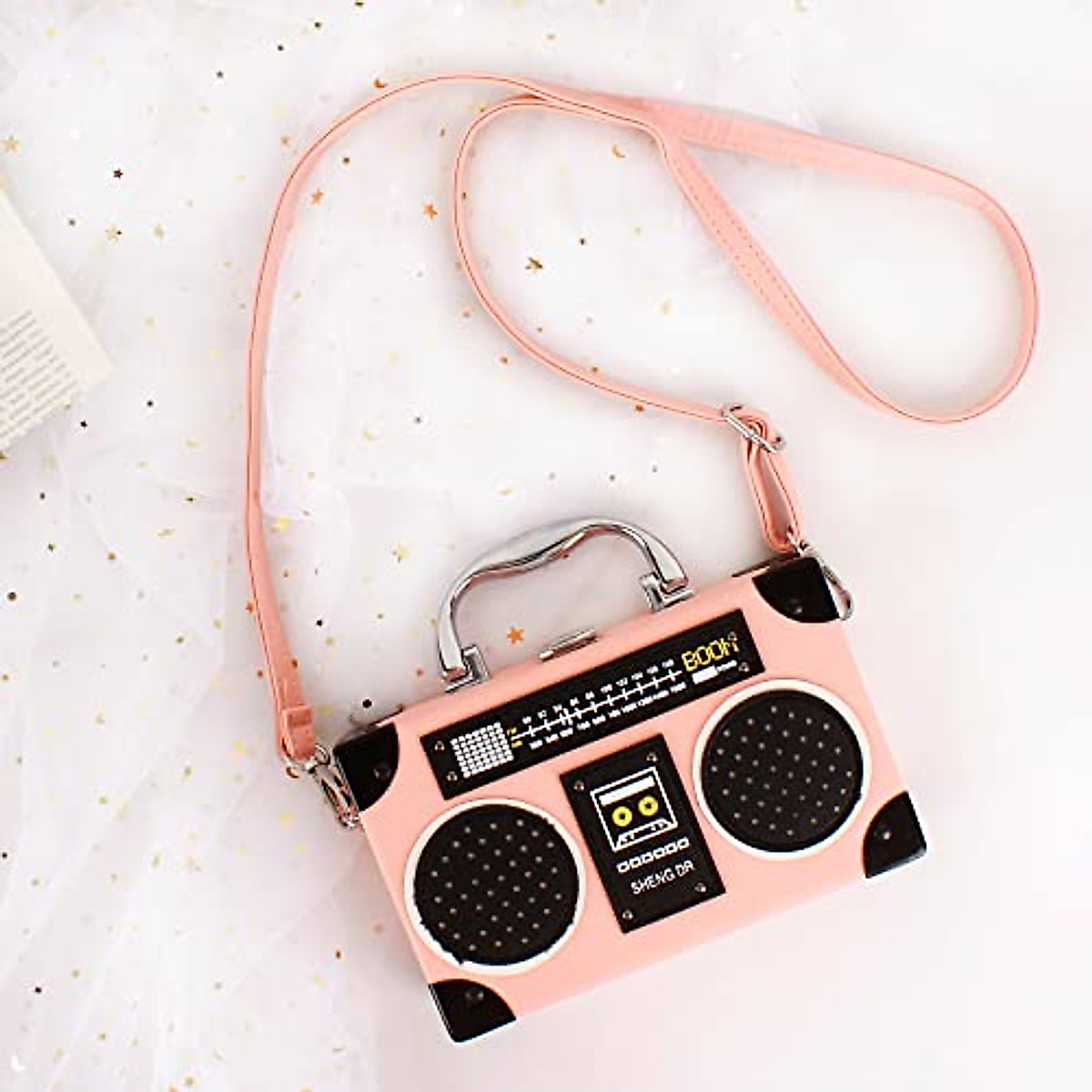 Rebecca Women Retro Radio Shape Crossbody Bag PU Leather Vintage Evening Clutch Purses (1A-Pink)