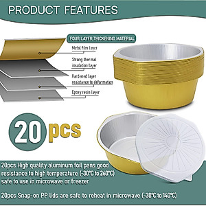 YAFIRST 20 Pcs 8" Aluminum Foil Pans with Lids, 3X Thick Heavy Duty Tin Food Containers 3lb. Disposable Cookware Baking Pans for Cooking, Baking & Meal Prep. Oven, Freezer and Microwave Safe.