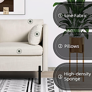 LINLUX 3 Piece Living Room Sectional Sofa Set, Modern Upholstered Loveseat Sofa Couch w/Pillows, Fabric Furniture Set for Living Room, Bedroom, Apartment, Dorm, Office, Cream Beige