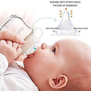 Gulicola Natural Glass Baby Bottle for Breastfed Babies, Medium Flow, Anti-Colic, 3 Months+, 5oz, 2 Count(Grey White)