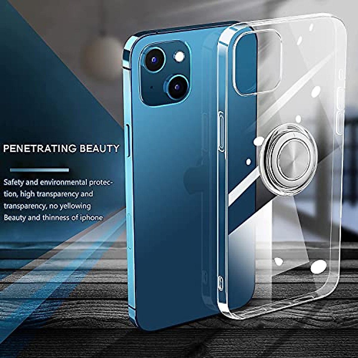 Guuboly Crystal Clear Designed for iPhone 13 Mini Case with Ring Holder Kickstand Soft Transparent Silicone Flexible Shockproof TPU Cover Protective Phone Case Slim Thin, 5.4 inch