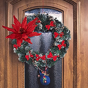 Wesail Christmas Tree Picks, Xmas Stem Red Poinsettia Flowers for Holiday Decorations, Buffalo Check Pattern Ornament for Xmas Tree Topper Decor, 4pcs per Pack