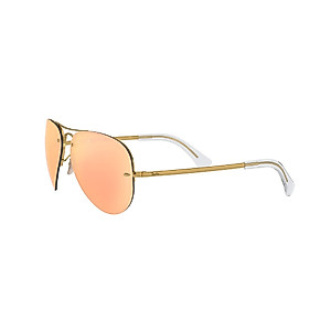 Ray-Ban RB3449 Aviator Sunglasses, Gold/Light Brown Mirrored Pink, 59 mm