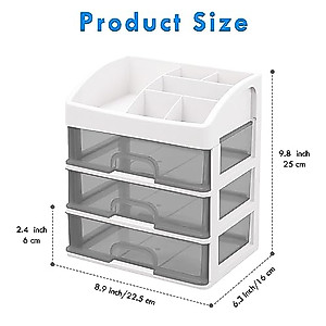 4 Tire Desk Drawer Organizer,3 Drawer Desktop Plastic Storage Drawers,Clear Desk Organizer with Sliding Drawer,Desktop Organization for Office School Home, Makeup Supplies,Transparent Gray