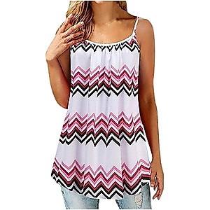 wodceeke Women's Summer Tank Sleeveless Sling Retro Graphic Print T-shirt Casual Loose Solid color Folds Tops (Red,XL)